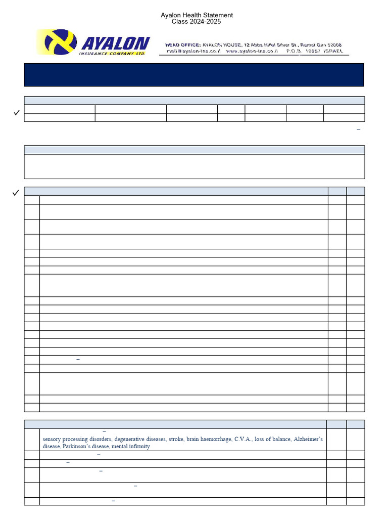 Ayalon Health Statement 2024-2025 | PDF | Insurance | Disability