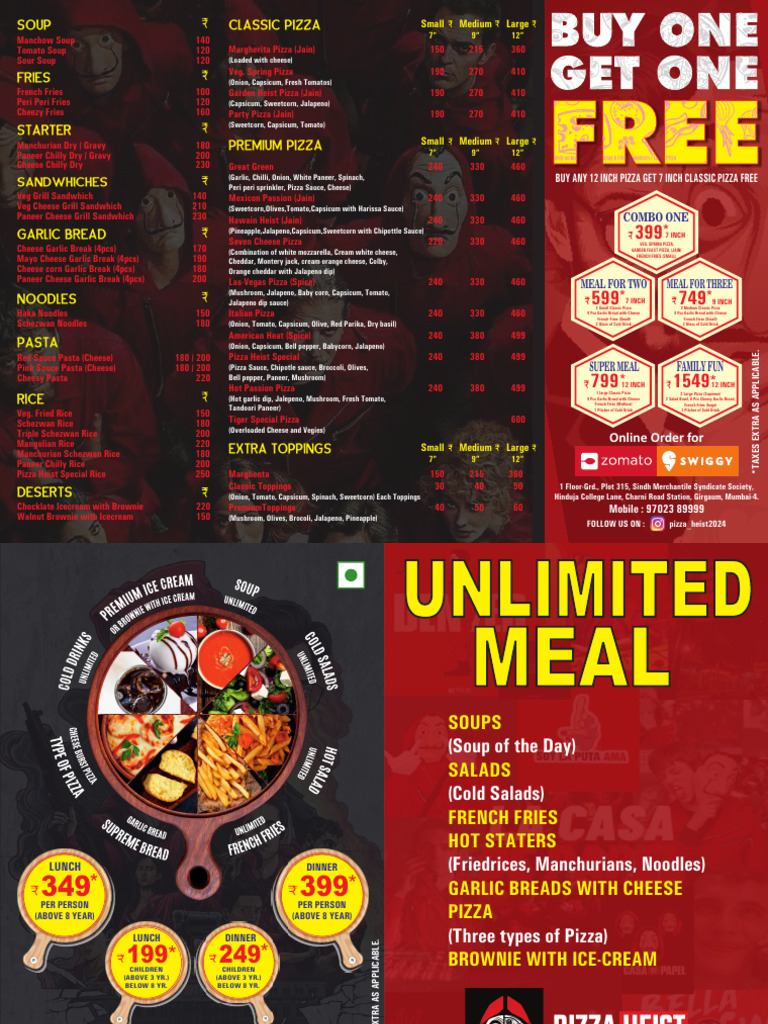 Mumbai Pizza Heist Menu & Offers | PDF | Pizza | Capsicum