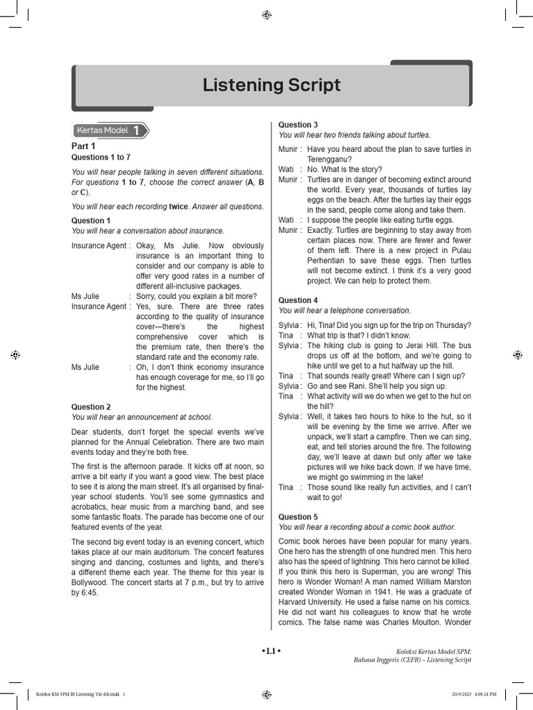 SPM English Listening Practice Script | PDF | Online Shopping | Healthy ...