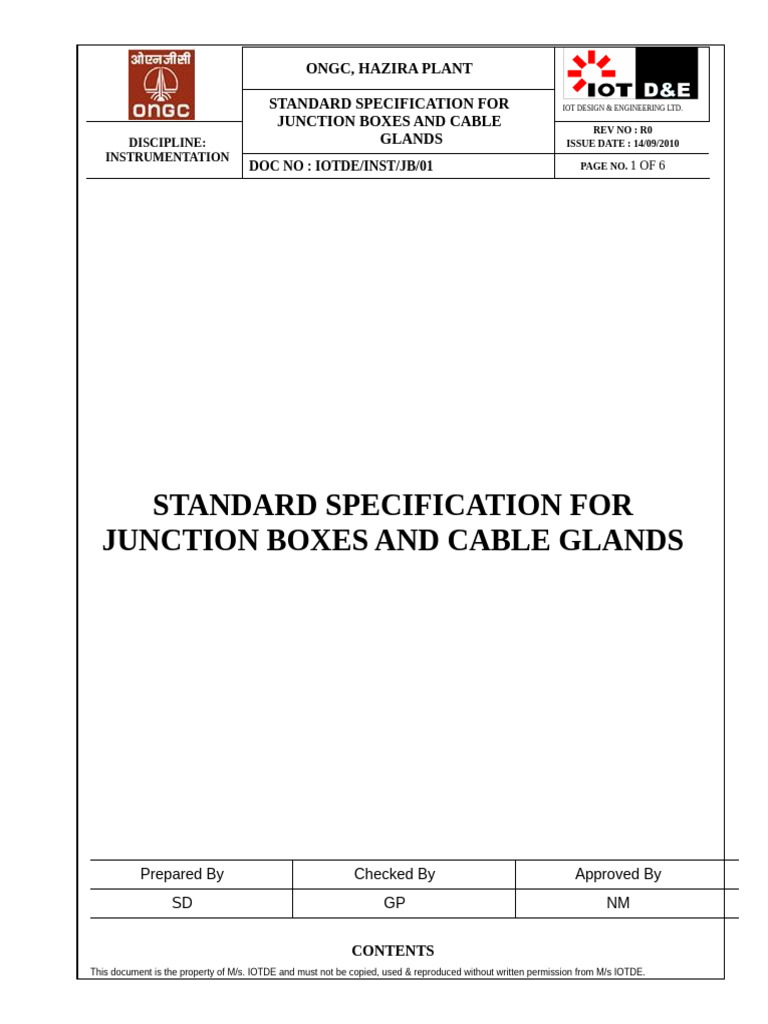 Junction Box and Cable Gland Standards | PDF | Specification (Technical ...