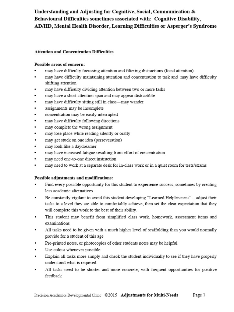 Adjustments For Multi Needs | PDF | Attention | Communication