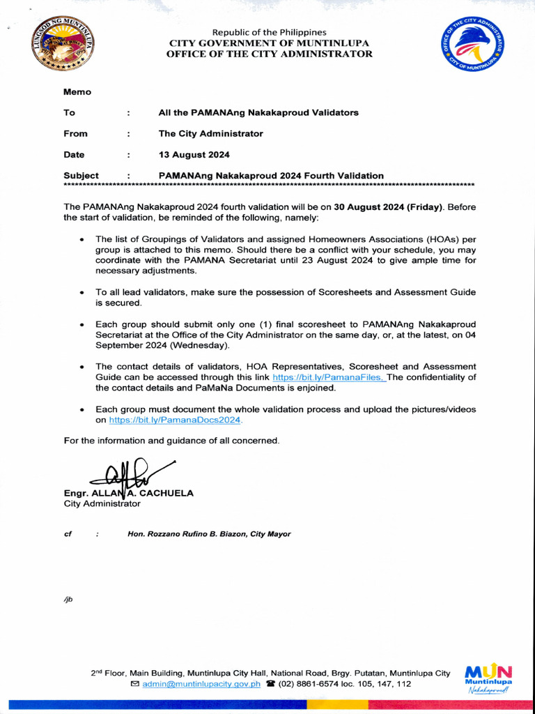 Memo Pamana 4th Validation | PDF