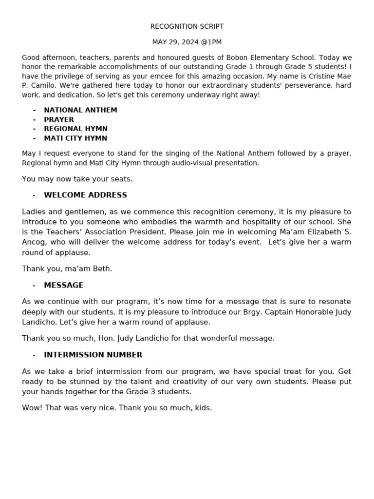 Recognition Script | PDF