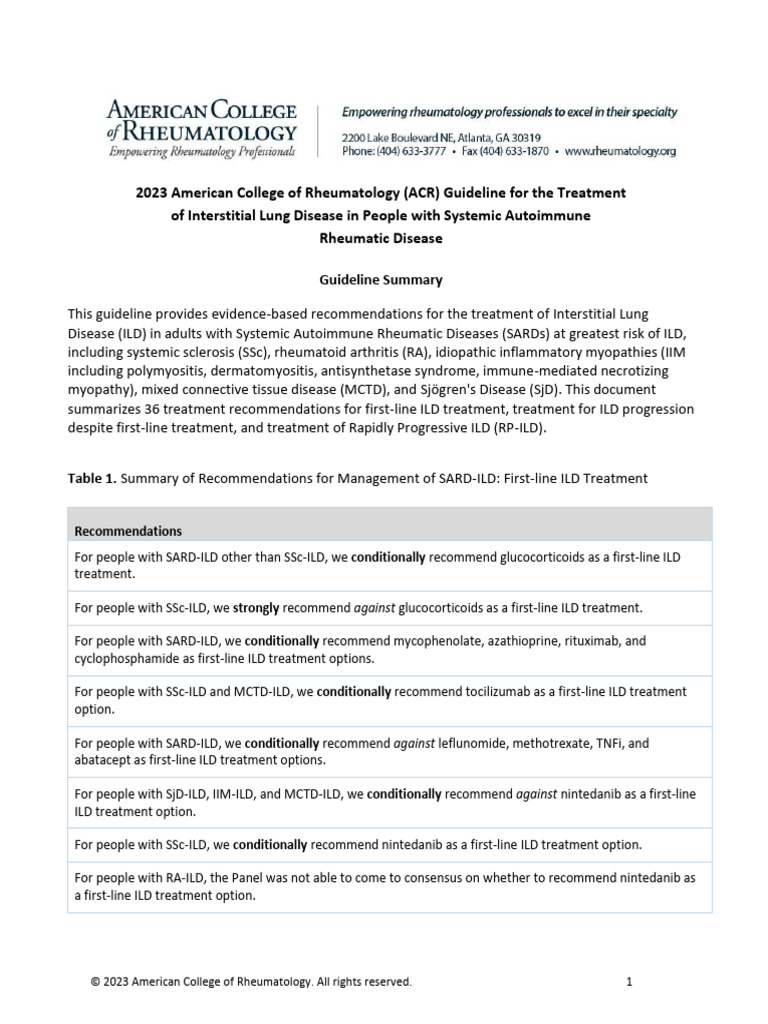 2023 ACR ILD Treatment Guidelines for SARD | PDF | Clinical Medicine ...