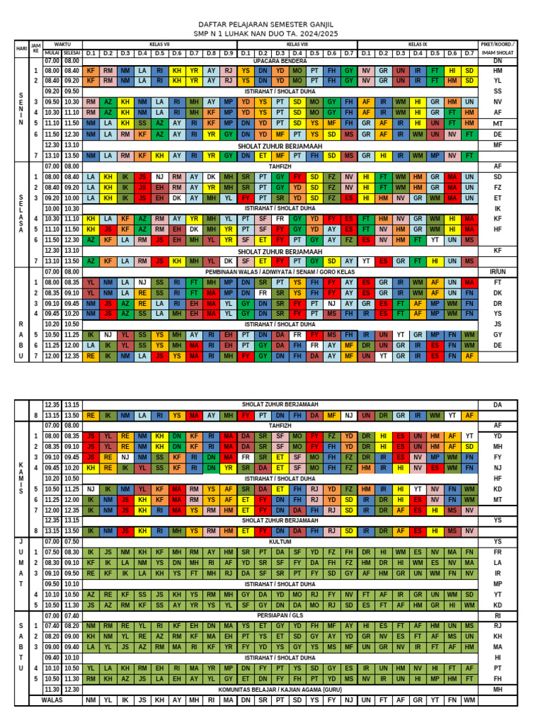 Jadwal Pelajaran SMT 1 TA.2024-2025 | PDF