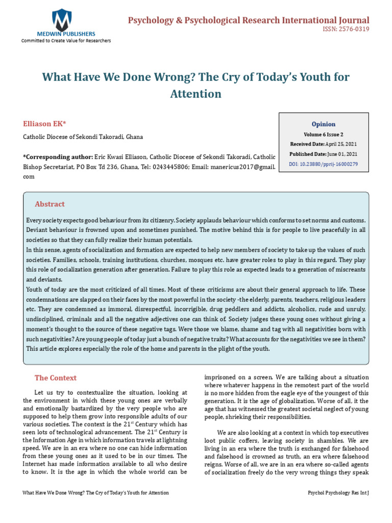 What Have We Done Wrong The Cry of Todays Youth For Attention | PDF ...