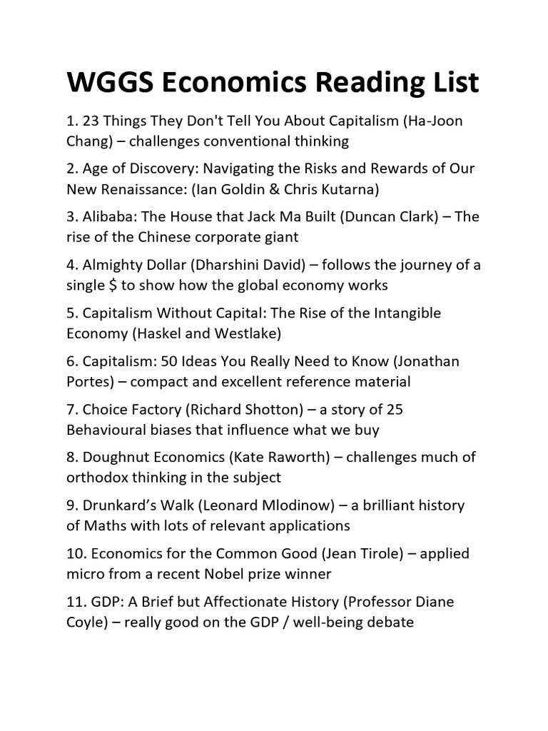 A Level Economics Reading List 2022-2023 | PDF | Economics | Capitalism
