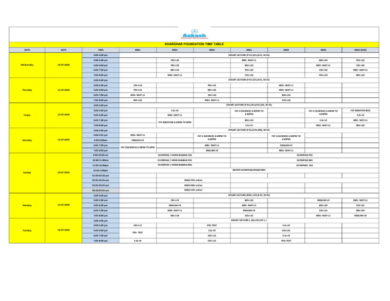 KHARGHAR - FOUNDATION - TIME TABLE - 10-07-2024 To 16-07-2024 | PDF