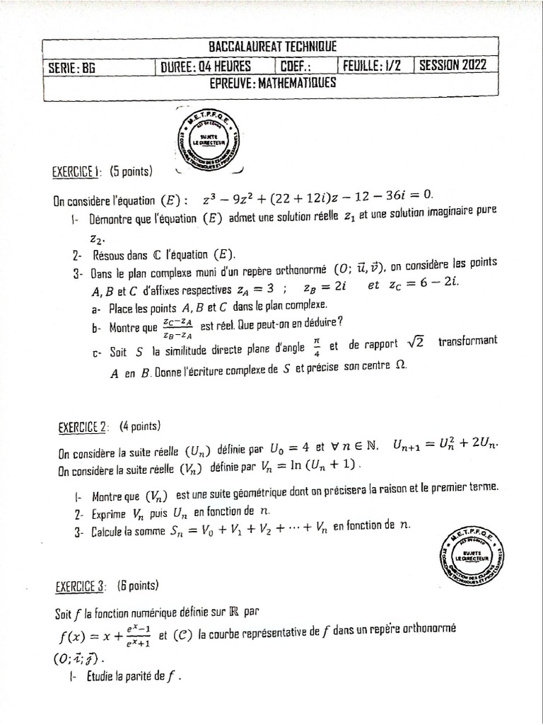 Bac BG 2022 Mathematiques | PDF