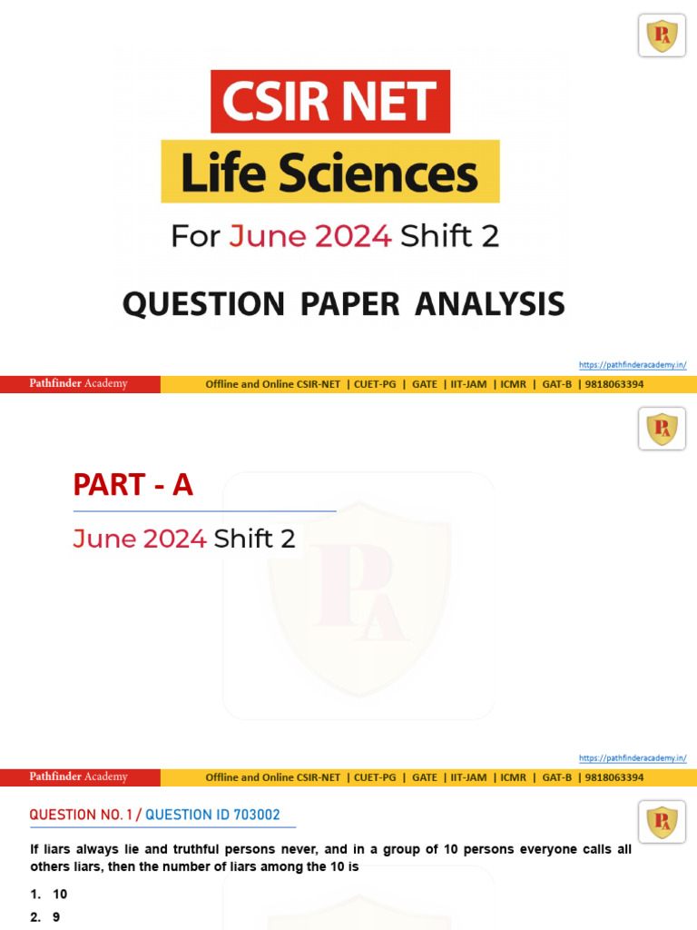 CSIR NET Life Sciences Question Paper Solution - June 2024 Shift - 2 ...