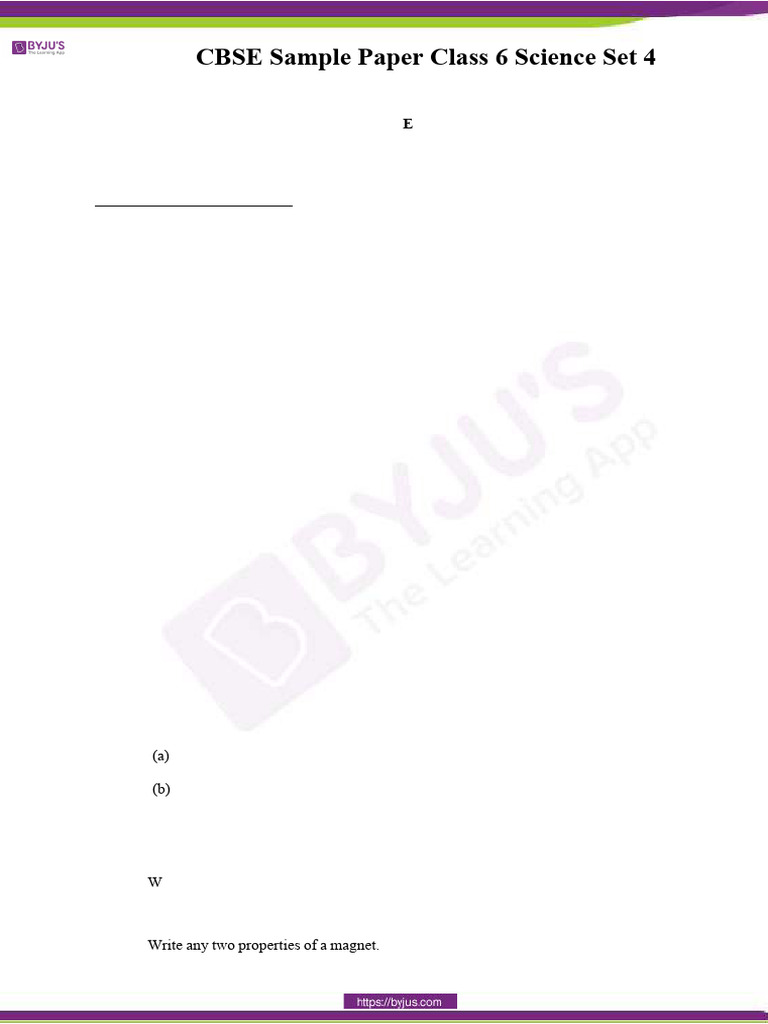 CBSE Sample Paper Class 6 Science Set 4 | PDF | Water | Materials Science