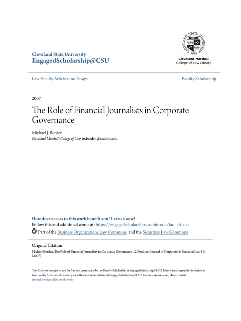 Role of Financial Journalist | PDF | Sarbanes–Oxley Act | Corporate ...