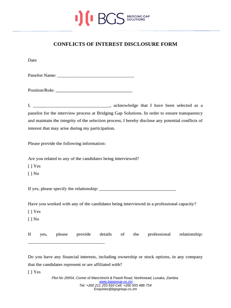 Conflicts of Interest Disclosure Form | PDF | Conflict Of Interest