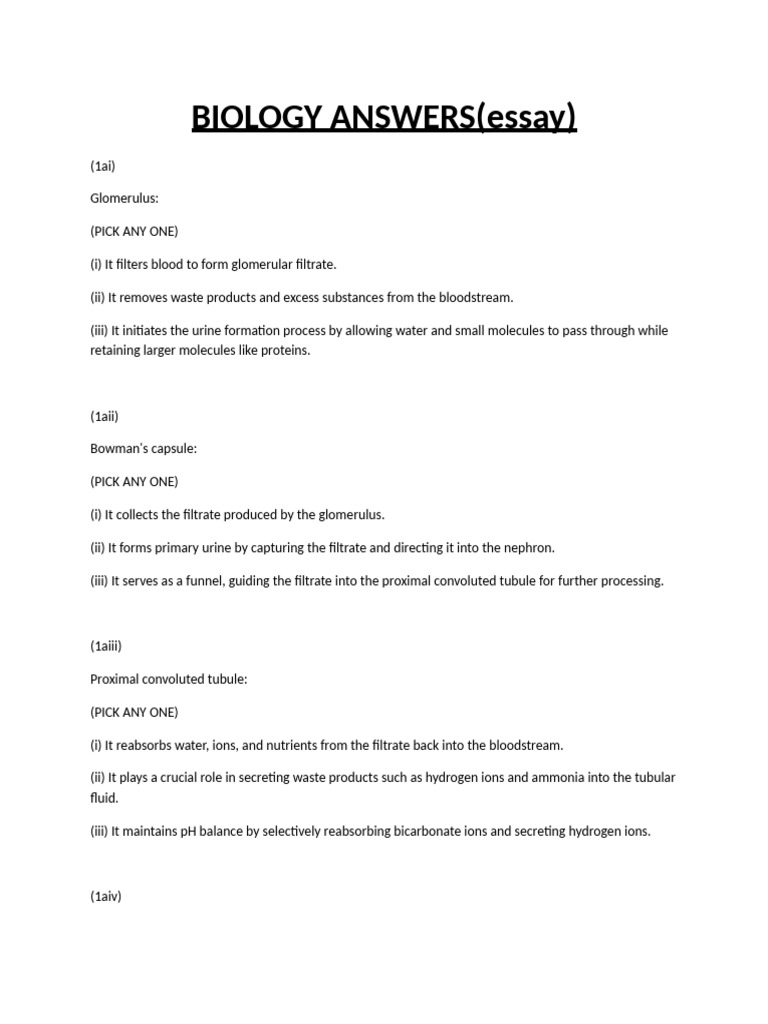 BIOLOGY ANSWERS(essay) | PDF | Digestion | Dominance (Genetics)