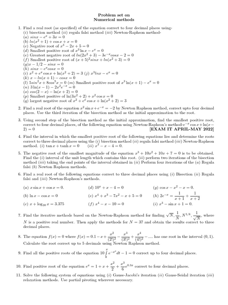 Numerical Methods Problem Set | PDF | Viscosity | Mathematical Analysis