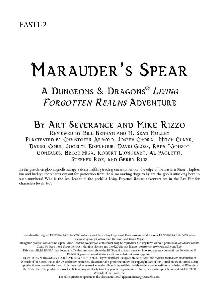 EAST1-2 Marauders Spear | PDF | Dungeons & Dragons | Role Playing Games