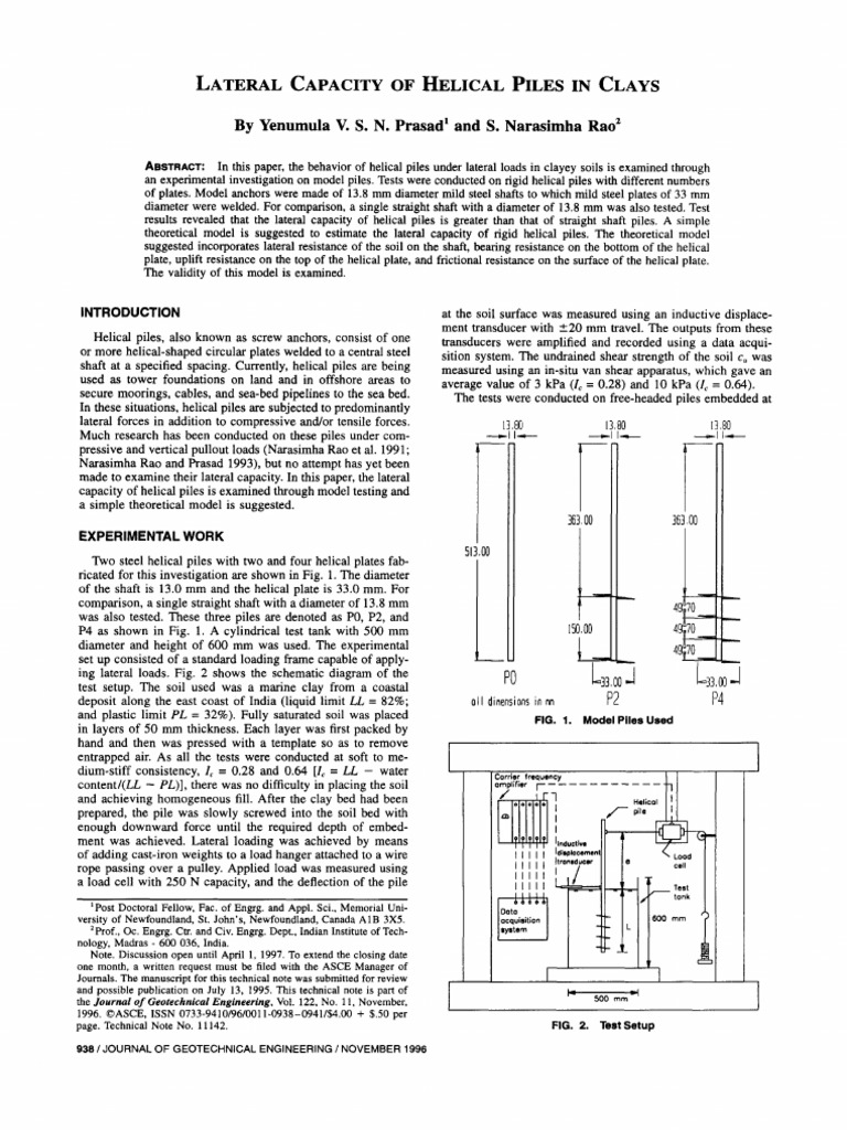 Good Paper On LATERAL CAPACITY OF HELICAL PILES IN CLAYS 1996 | PDF ...