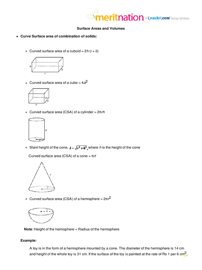Surface Area and Volume of Solids | PDF | Volume | Sphere