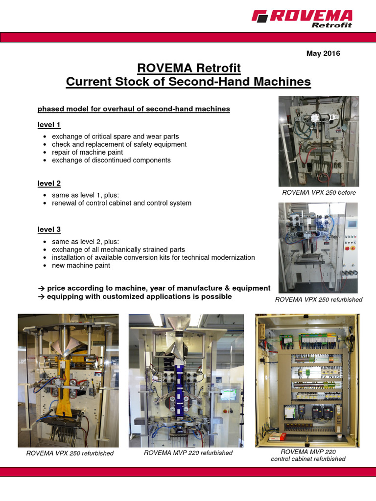 ROVEMA Second-Hand Machinery Overview | PDF | Equipment | Manufactured ...