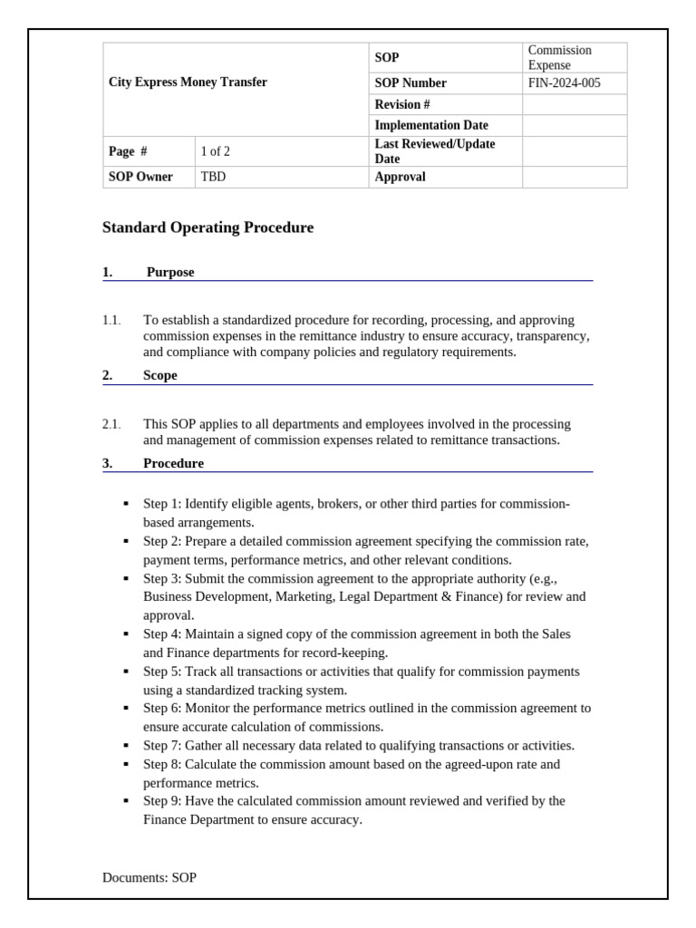 6.SOP-Commission Expense | PDF | Expense | Payments