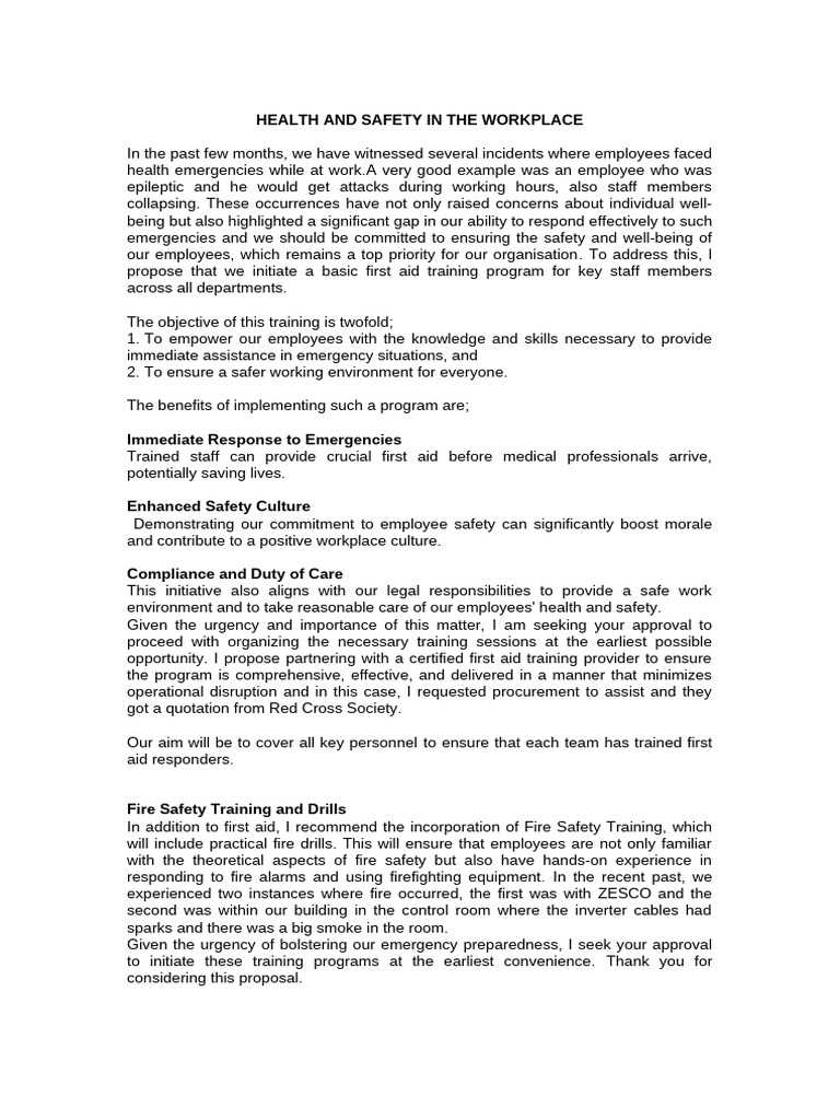 Workplace Safety Training Plan | PDF | Emergency | Occupational Safety ...