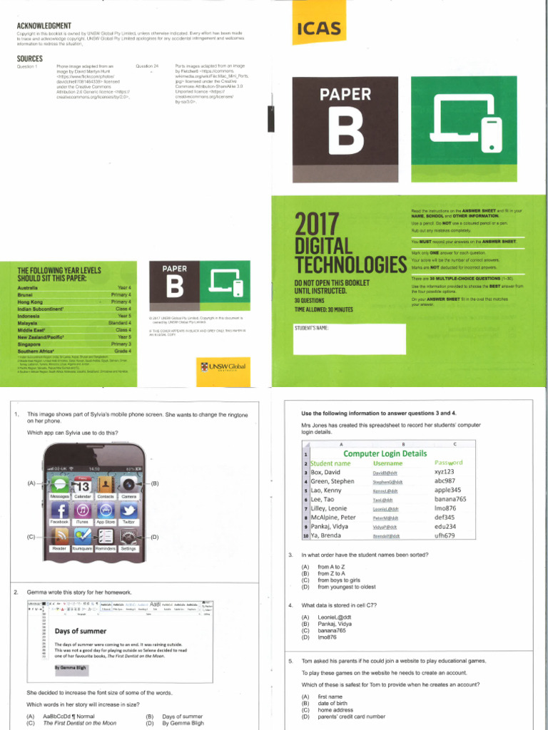 2017 UNSW ICAS Digital Technologies Paper B Questions International Competitions and Assessments ...