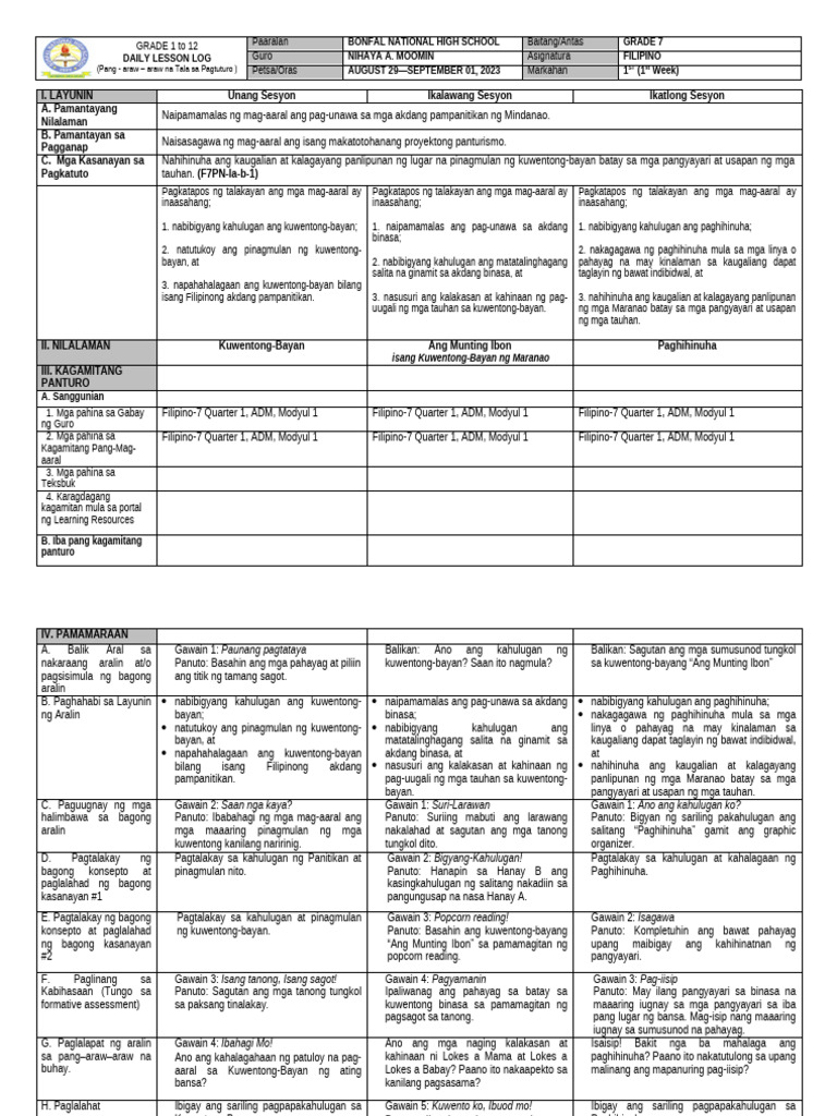FIL7 - Q1 - Week 1 | PDF