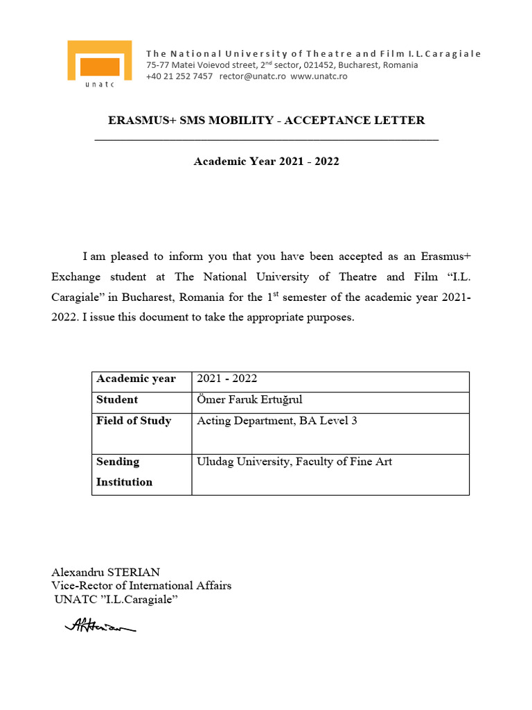 Acceptance Letter - Omer | PDF