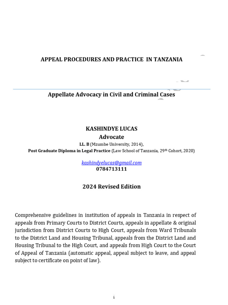 Appeal Procedures and Practice in Tanzan | PDF | Appeal | Criminal Procedure In South Africa