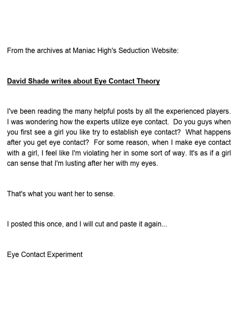 David Shade - Eye Contact Theory | PDF | Self-Improvement
