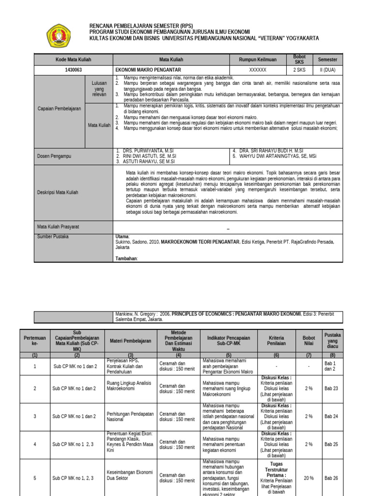 1a. RPS - EKONOMI MAKRO PENG (2 SKS) | PDF