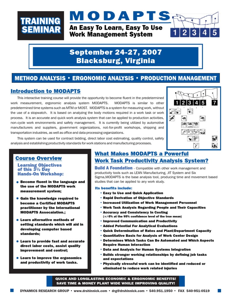 MODAPTS Course Brochure | PDF | Human Factors And Ergonomics | Business