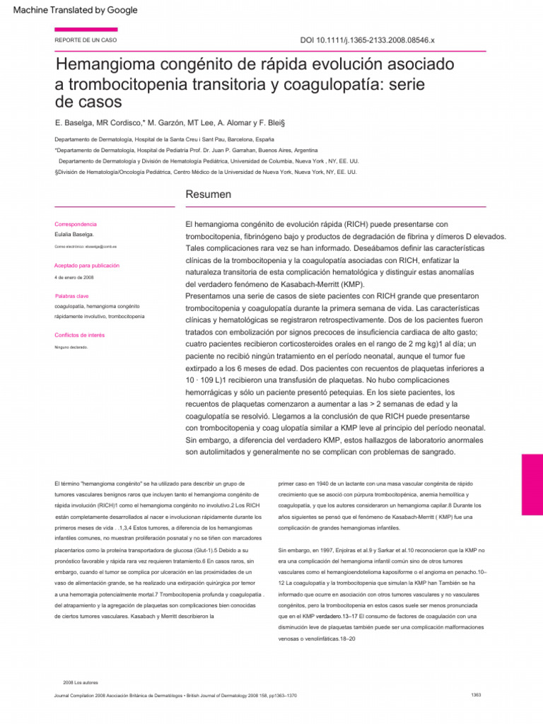 Hemangioma Congénito y Trombocitopenia | PDF | Plaqueta | El embarazo