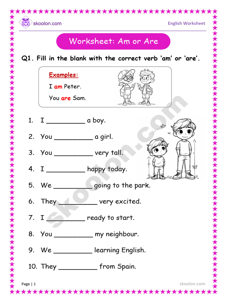 KG English Grammar Am Are Worksheet 723 | PDF