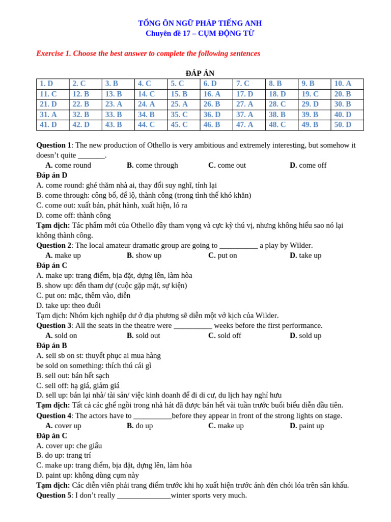 Key To HW - Phrasal Verbs | PDF