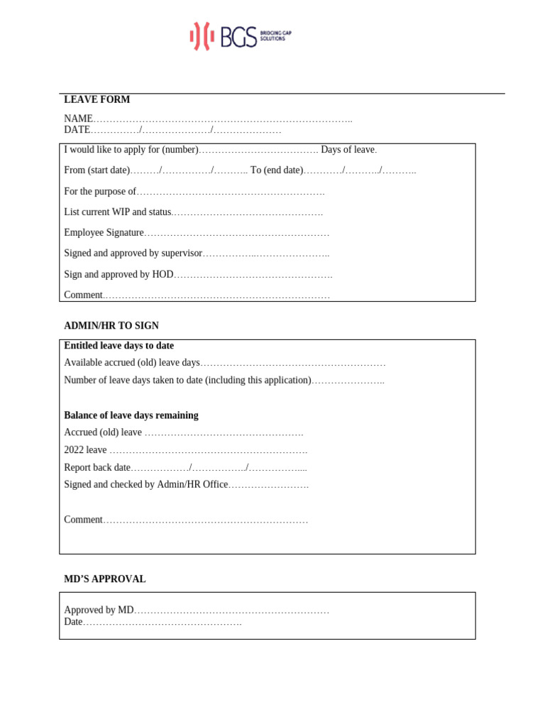 Leave Application Form Template | PDF
