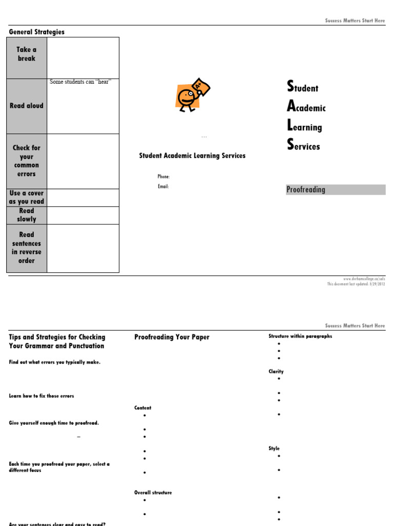 SALS Proofreading Tip Sheet | PDF | Proofreading | Writing