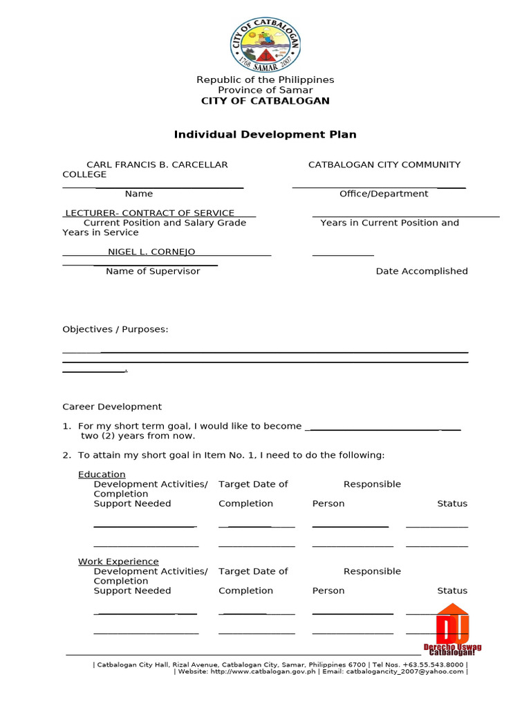 Idp Blank Form | PDF | Organizational Behavior | Business