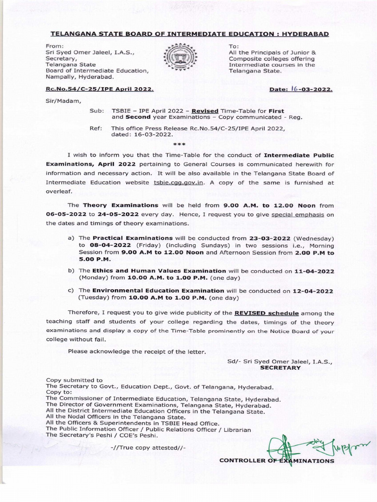 (Revised) Time Table 2022 25032022 | PDF