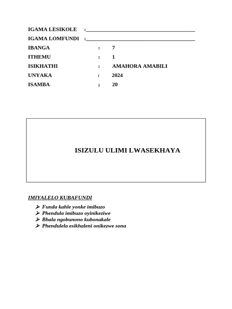 Final March Formal Task Grade 7 2024 | PDF