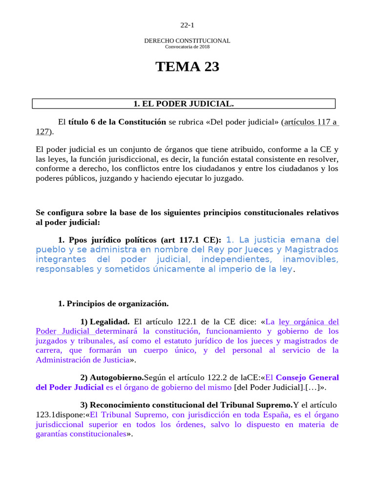 Tema 23 - El Poder Judicial (I) | PDF | Judicaturas | Jurisdicción