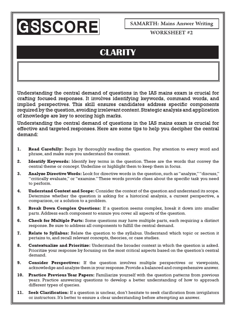 Worksheet Samarth Mains Answer Writing - Clarity | PDF | Question ...