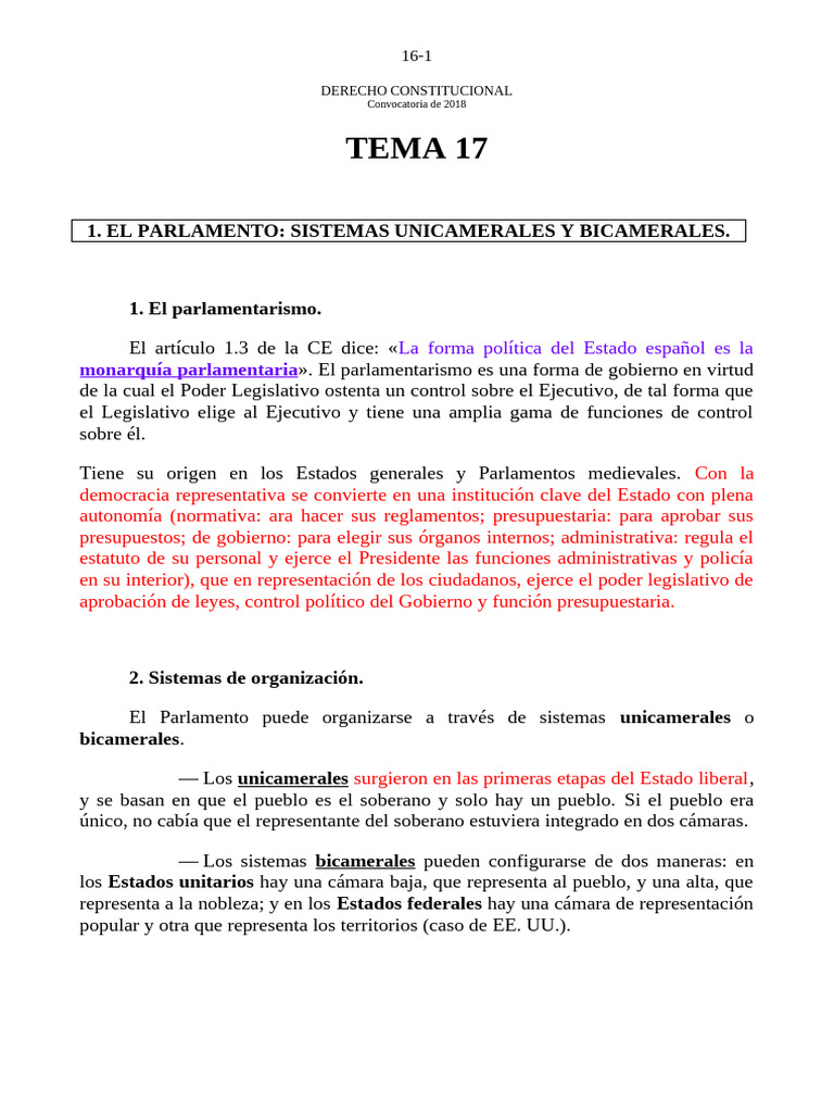 Tema 17 - Parlamento | PDF | Legislador | Parlamento