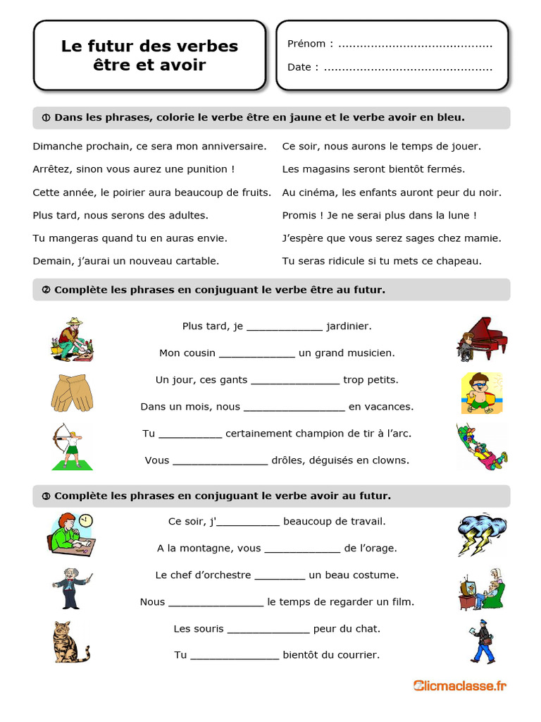 Exercices sur être et avoir au futur | PDF