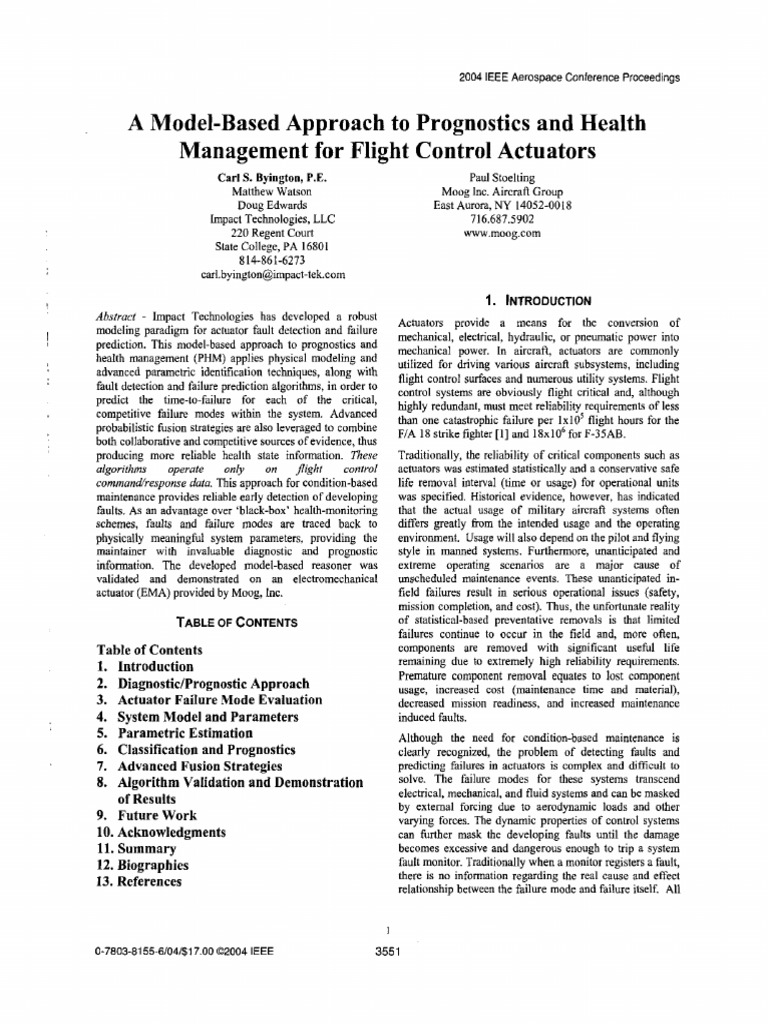 A Model-Based Approach To Prognostics and Health Management For Flight Control Actuators | PDF ...