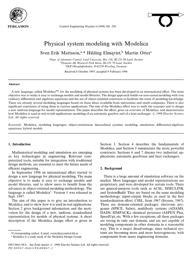Physical Systems Modeling With Modelica | PDF | Electrical Network