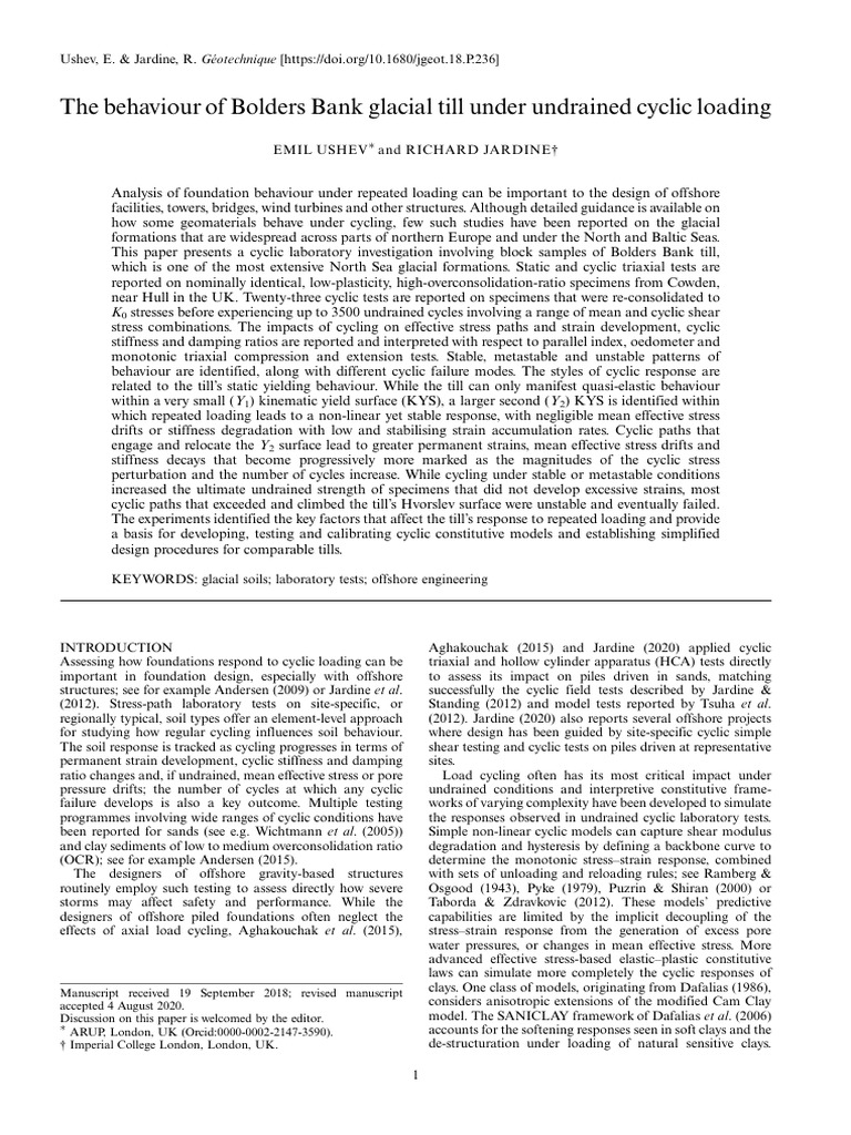 Ushev and Jardine (2022) The Behaviour of Bolders Bank Glacial Till ...