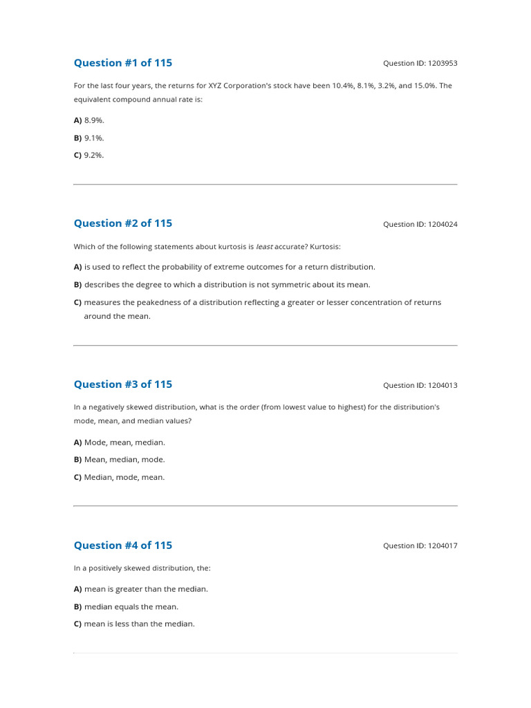 R07 Statistical Concepts and Market Returns | PDF | Mean | Skewness