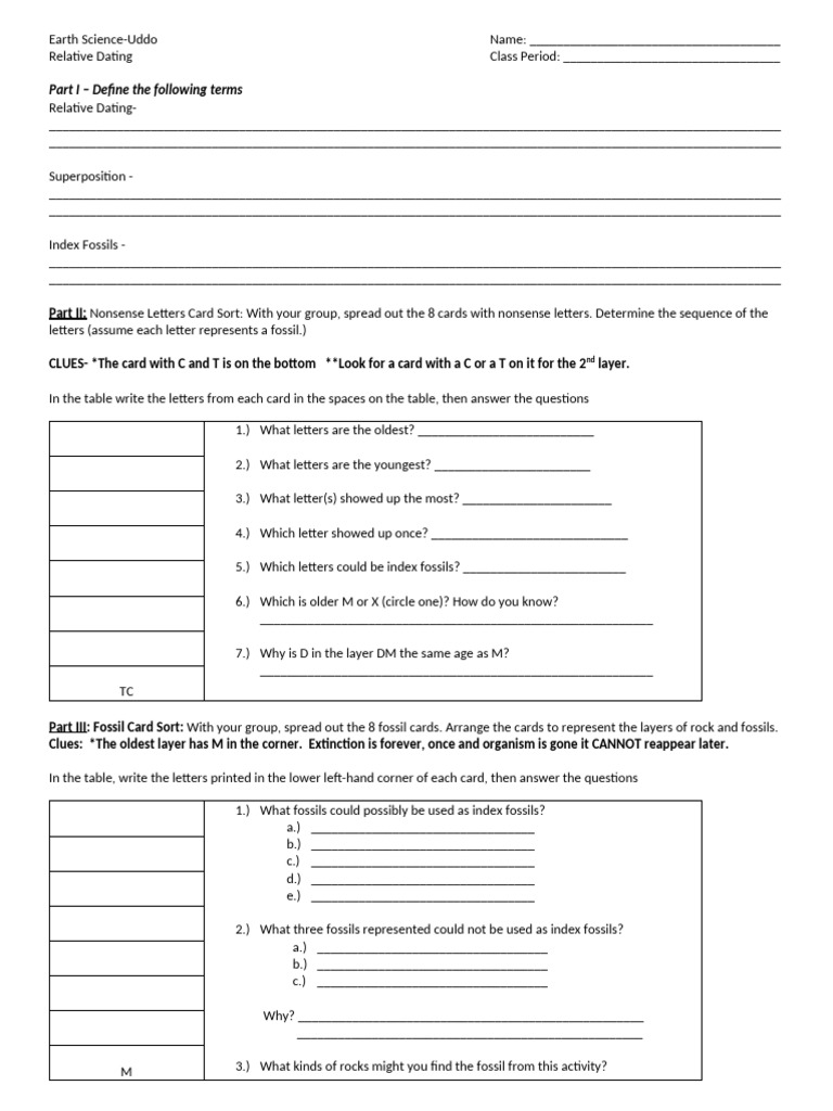 2018 Relative Dating Data Sheet | PDF | Geologic Time Scale | Fossil