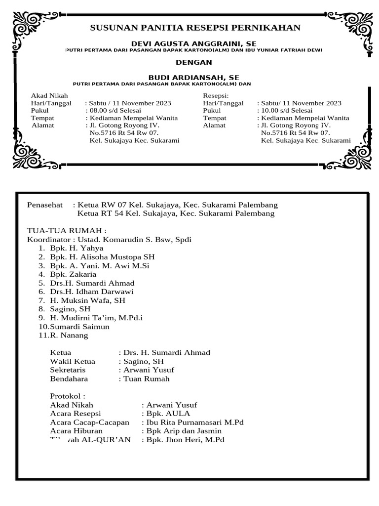 SUSUNAN PANITIA RESEPSI PERNIKAHAN | PDF SUSUNAN PANITIA RESEPSI PERNIKAHAN | PDF